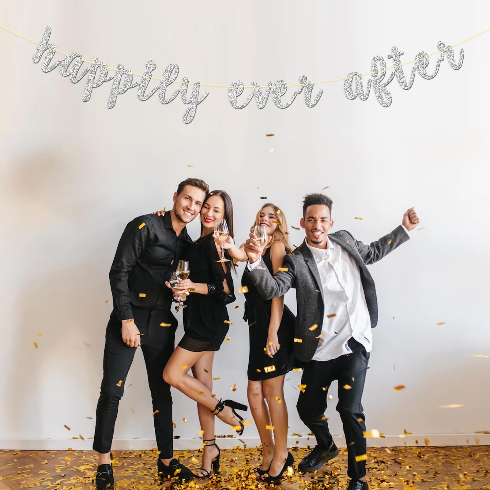 Silver Happily Ever After Banner,Wedding Sign,Engagement, Bridal Shower, Wedding, Bachelorette Party Decoration