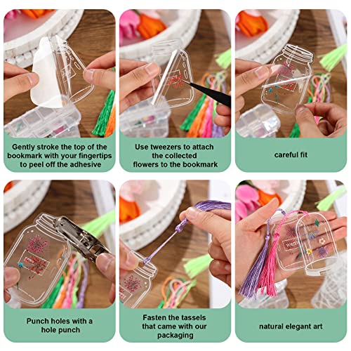 120 Pieces Mixed Size Transparent Dried Flower Bookmarks Kit Cute Bottle Shaped Flower Bookmark Maker Handmade DIY Transparent Floral Page Clear Floral Bookmark Point Tweezer Hole Punch