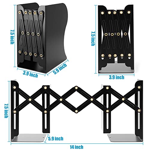 Adjustable Bookends, Book Holders for Shelves, Metal Book Ends for Heavy Books, Extends Up to 17 Inches Used in Office, Desk and School (Black)