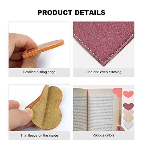 6 Pcs Leather Heart Bookmark, BetterJonny Corner Page Book Marks for Women, Kids, Book Accessories for Reading Lover Cute Handmade Book Reading Gift for Book Lovers