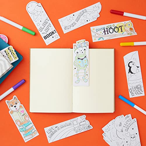 24 Pack Color Your Own Bookmarks for Kids, Students, DIY Classroom Art, 24 Book Worm Designs (2 x 6 in)