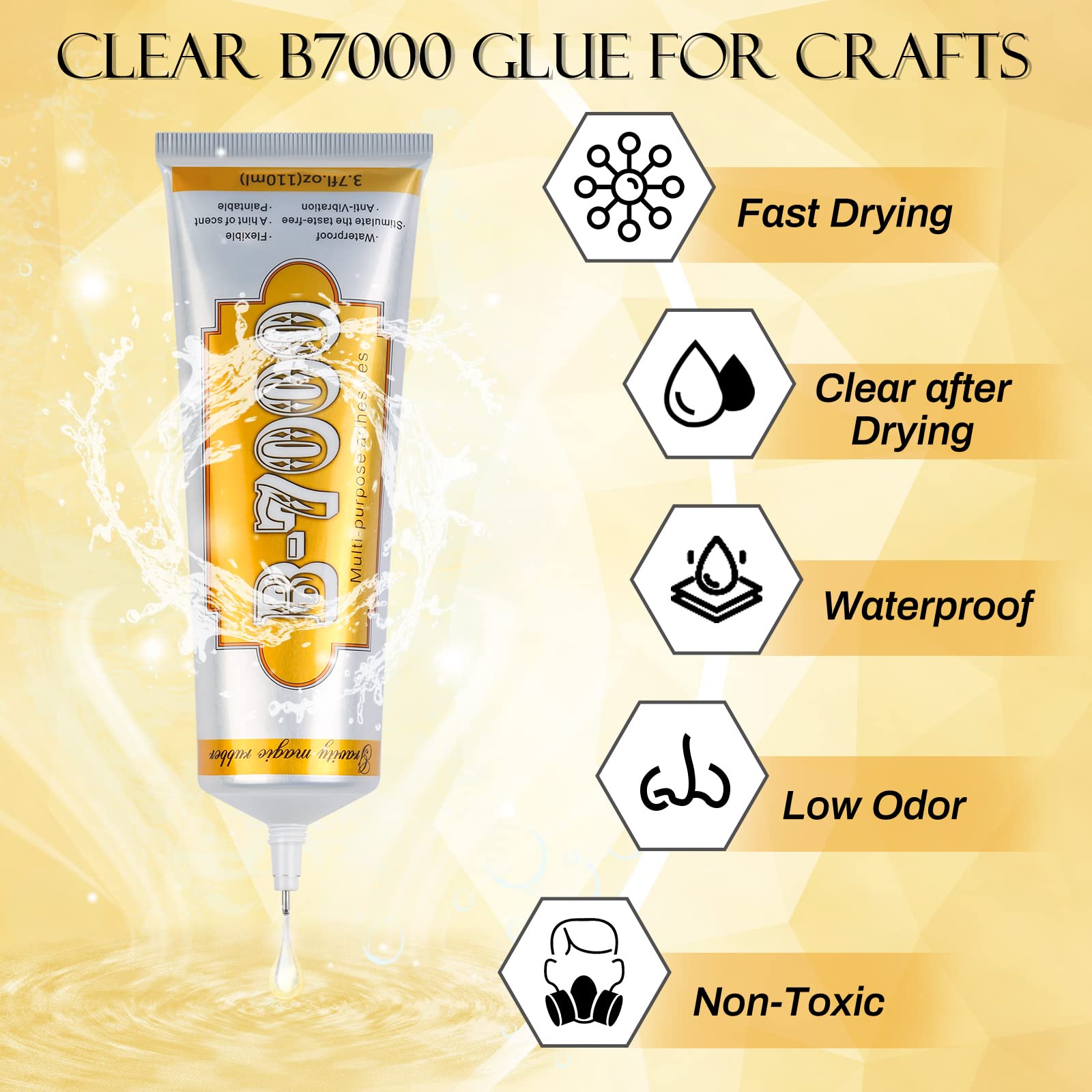 B7000 Rhinestone Glue Clear, B-7000 Glue 3.7 fl oz Upgrade Multi-Function Adhesive Super Glue with Cap & Precision Tip for Jewelry Repair, Small Hobby Models, Metal Stone Crafts, Fabric, Shoes(110ML)