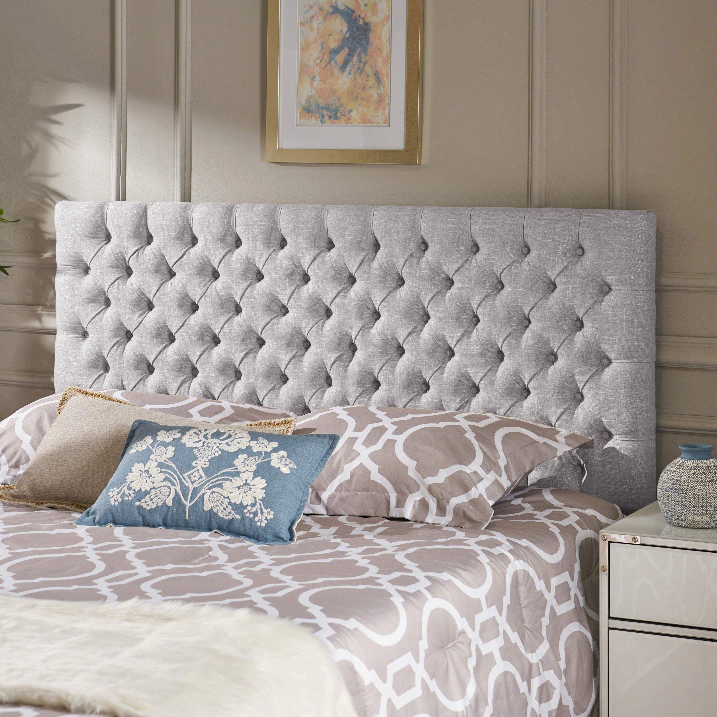 Christopher Knight Home Jezebel Button Tufted Fabric Headboard, Queen, Sand