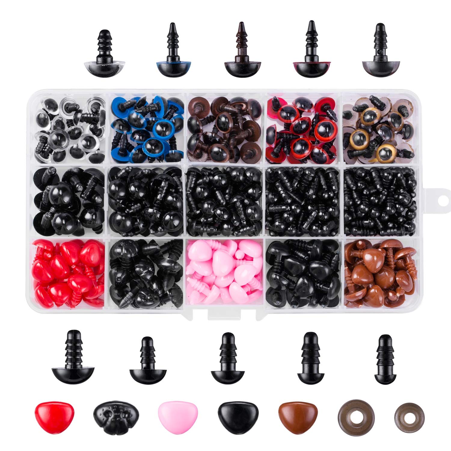 752pcs Safety Eyes and Safety Noses with Washers for Doll, Colorful Plastic Safety Eyes and Noses Assorted Sizes for Doll, Plush Animal and Teddy Bear Craft Making by AMOKIA