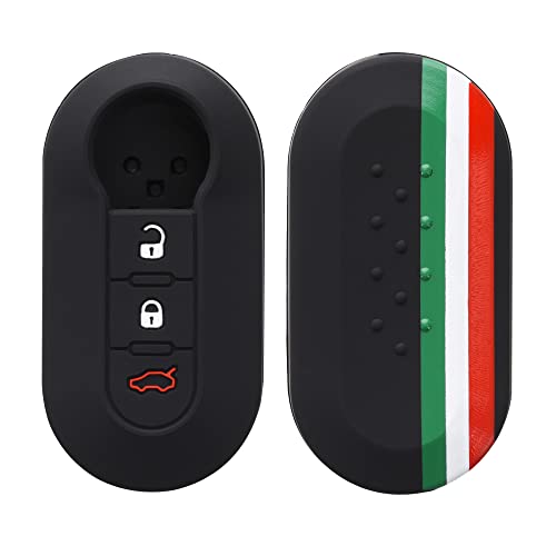 kwmobile Silicone Key Fob Cover Compatible with Fiat Lancia 3 Button Car Flip Key - Italy Green/Red/Black