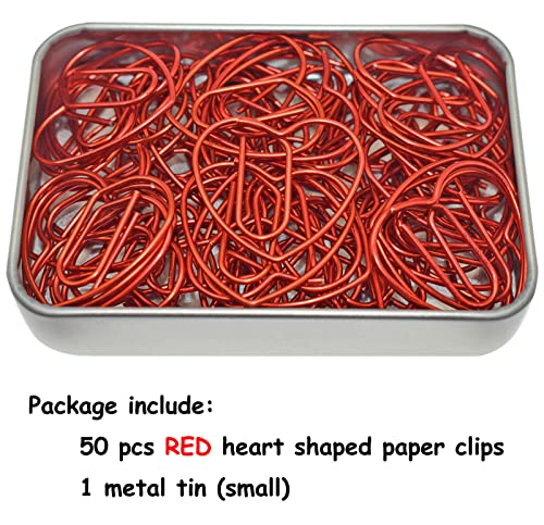 Heart Paper Clips, Cute Love Heart Bookmark Clips, Red Love Heart Shaped Paper Clips ( Red,50 PCS )