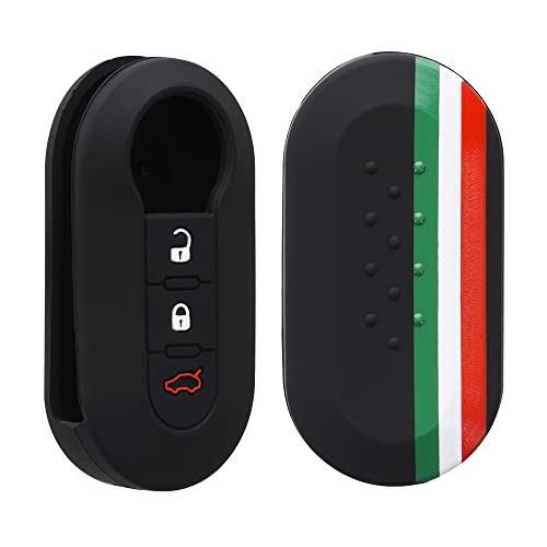 kwmobile Silicone Key Fob Cover Compatible with Fiat Lancia 3 Button Car Flip Key - Italy Green/Red/Black