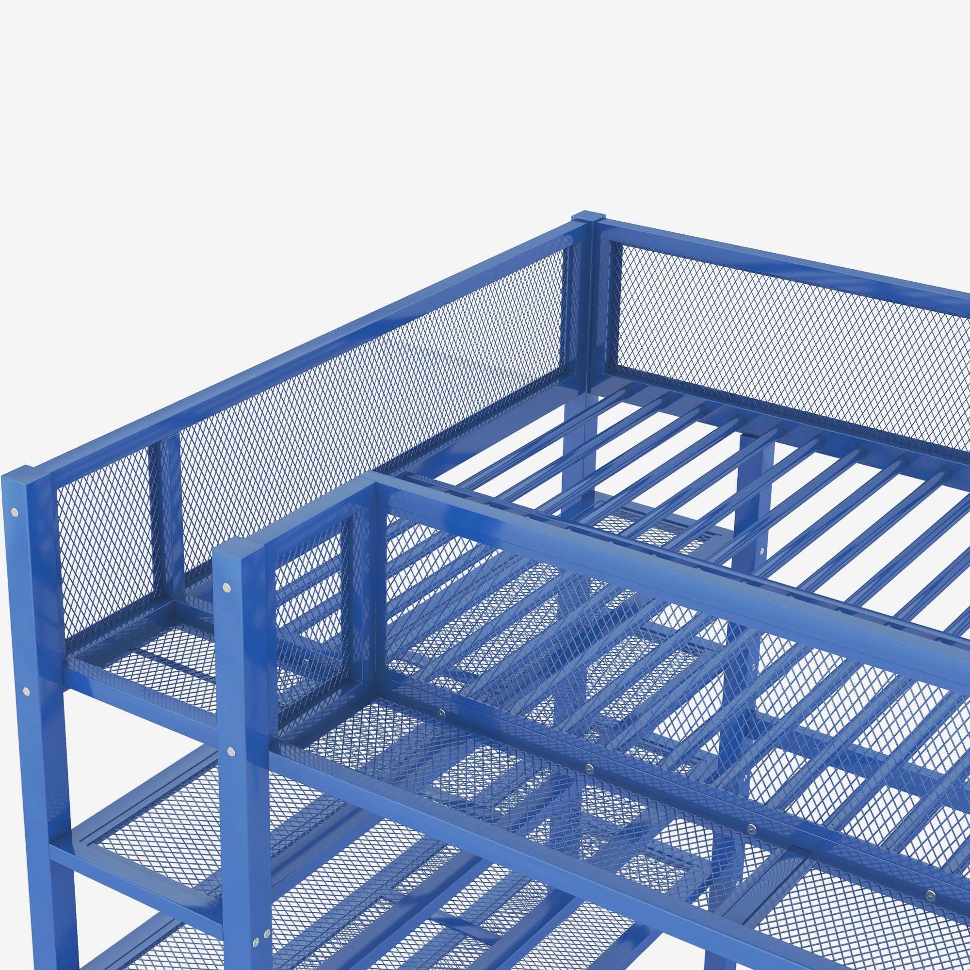 Bellemave Full Size Metal Loft Bed with 4-Tier Shelves and Storage, Loft Bed with Bookshelf (Blue)