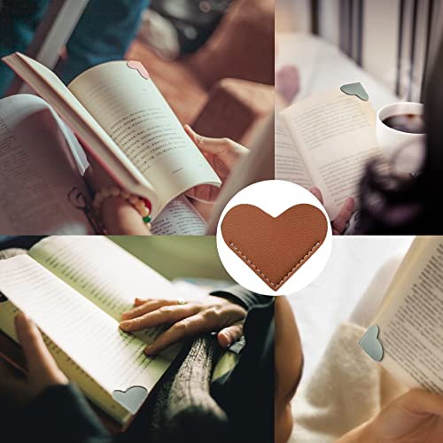 9 Pcs Leather Heart Bookmark, Heart Corner Page Book Marks, Bookmarks Accessories for Women, Kids, Reading Lover, Handmade Book Reading Gift for Book Lovers