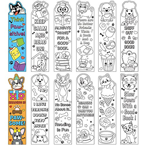 3sscha 72Pcs Color Your Own Dog Bookmarks for Kids DIY Coloring Blank Bookmark for Teachers Classroom Rewards Reading Enthusiasts Painting Bookmark for Birthday Party Supplies Goodie Bag Fillers