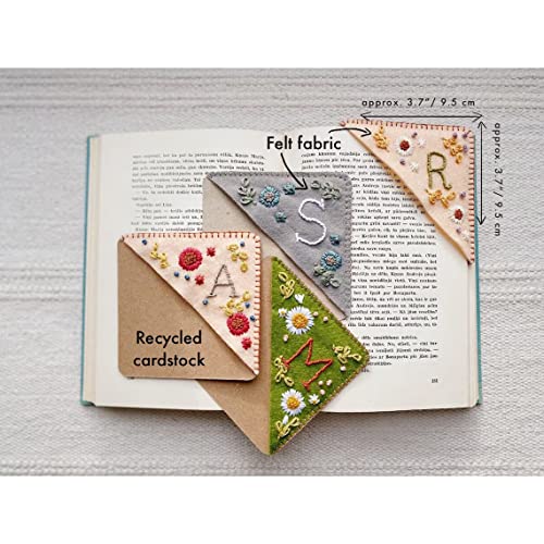 Personalized Hand Embroidered Corner Bookmark,Felt Triangle Page Stitched Corner Handmade Bookmark,Unique Cute Flower Letter Embroidery Bookmarks Accessories for Book Lovers (Winter,J)