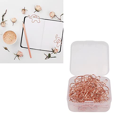20Pcs Cute Elephant Shaped Paper Clips,Rose Gold Journal Paper Clips Metal Bookmark Clips Office Supplies with Storage Box for Document Organizing
