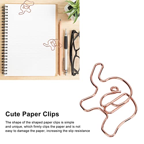20Pcs Cute Elephant Shaped Paper Clips,Rose Gold Journal Paper Clips Metal Bookmark Clips Office Supplies with Storage Box for Document Organizing