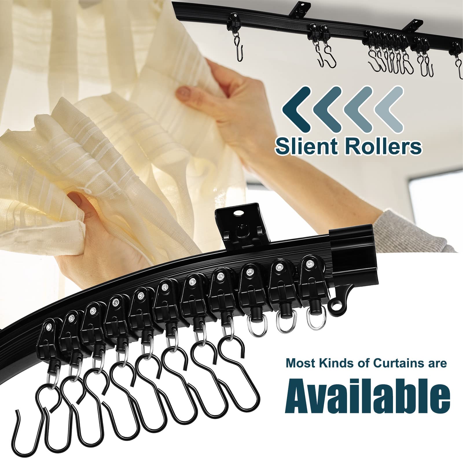 Curved Ceiling Curtain Track Bendable Mount for Curtain Rail Bunk Bed Bay Window Room Divider Flexible Straight (9.8 Feet/ 3 Meters, Black)