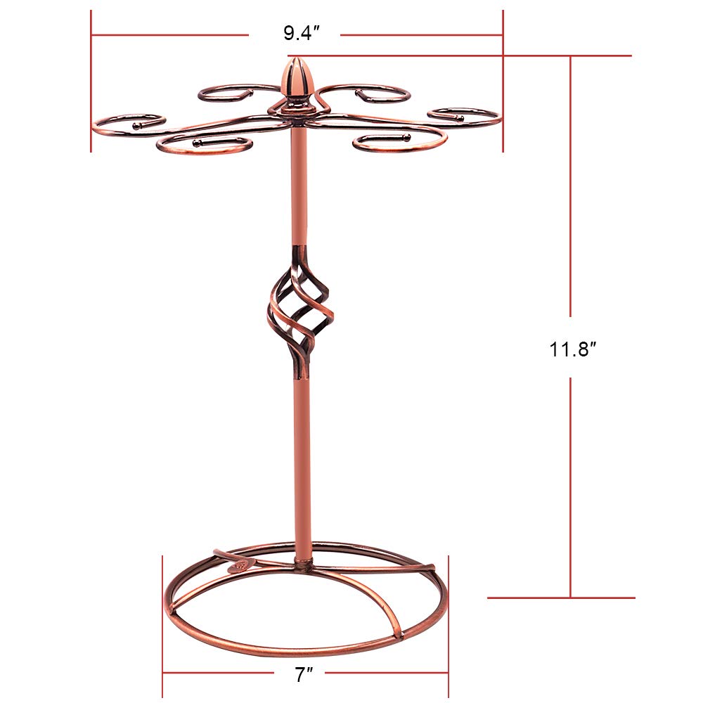 Sunnyac Scrollwork Bronze Wine Glass Rack, Elegant Freestanding Stemware Holder Stand with 6 Hooks, For Home and Bar Storage and Artistic Tabletop Display, Spiral-style(Bronze 1)