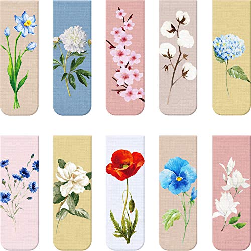 10 Pieces Magnetic Bookmarks Magnet Page Markers Assorted Book Markers Set for Students Reading (Flower Syle, 2.3 x 0.8 Inch)