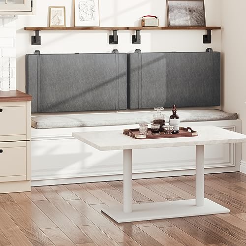 HOOBRO Queen Size Headboard, Wall Mount Hanging Headboard with 4 USB Ports and LED Light, PU Upholstery, Open Storage Shelf, for Bedroom, Bar, Dining or Entryway, Rustic Brown and Gray