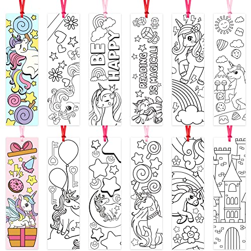 Haooryx 75Pcs Color Your Own Unicorn Bookmarks Kids Creative DIY Coloring Blank Bookmarks Unicorn Party Game Prize Art Craft Supplies Goodie Bag Fillers Classroom Reading Club Reward Gifts