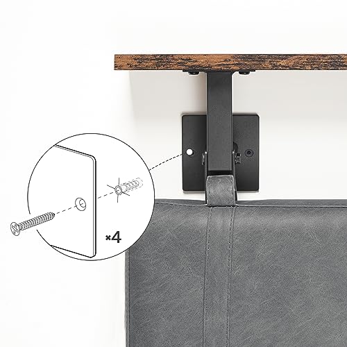 HOOBRO Queen Size Headboard, Wall Mount Hanging Headboard with 4 USB Ports and LED Light, PU Upholstery, Open Storage Shelf, for Bedroom, Bar, Dining or Entryway, Rustic Brown and Gray