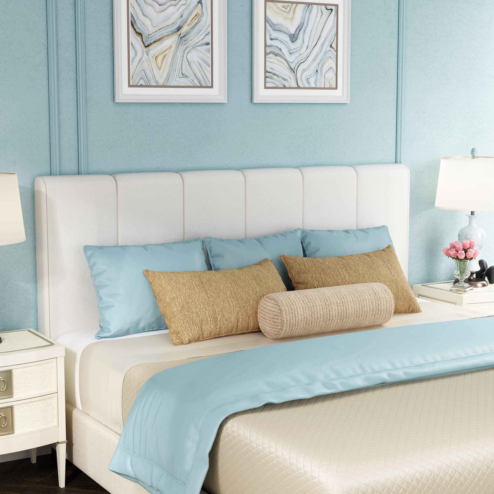 Yongchuang Upholstered Headboard Queen White Faux Leather Headboard for Queen/Full Size Bed Adjustable Height Foldable Heaboard