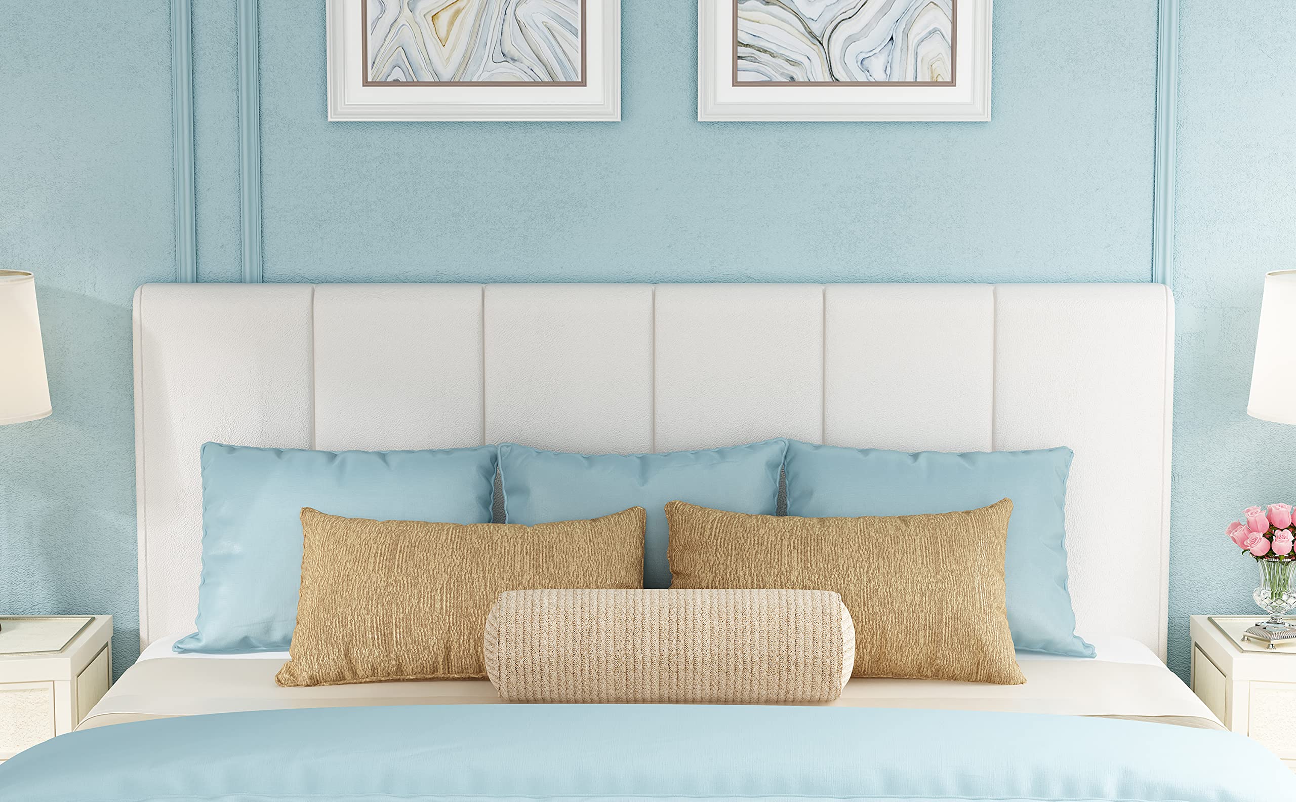 Yongchuang Upholstered Headboard Queen White Faux Leather Headboard for Queen/Full Size Bed Adjustable Height Foldable Heaboard