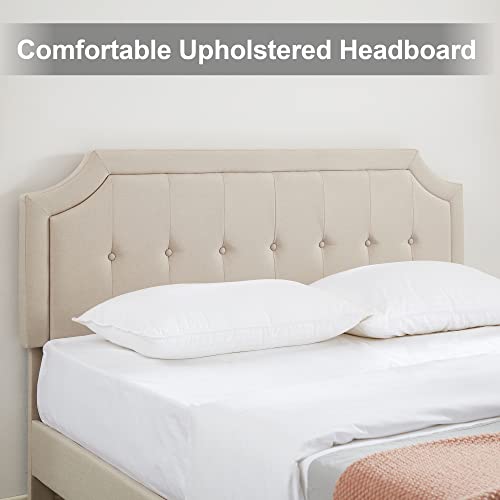 VECELO Upholstered Platform Bed Frame with Adjustable Headboard, Wooden Slats Support, No Box Spring Needed, Modern Style, Queen Size