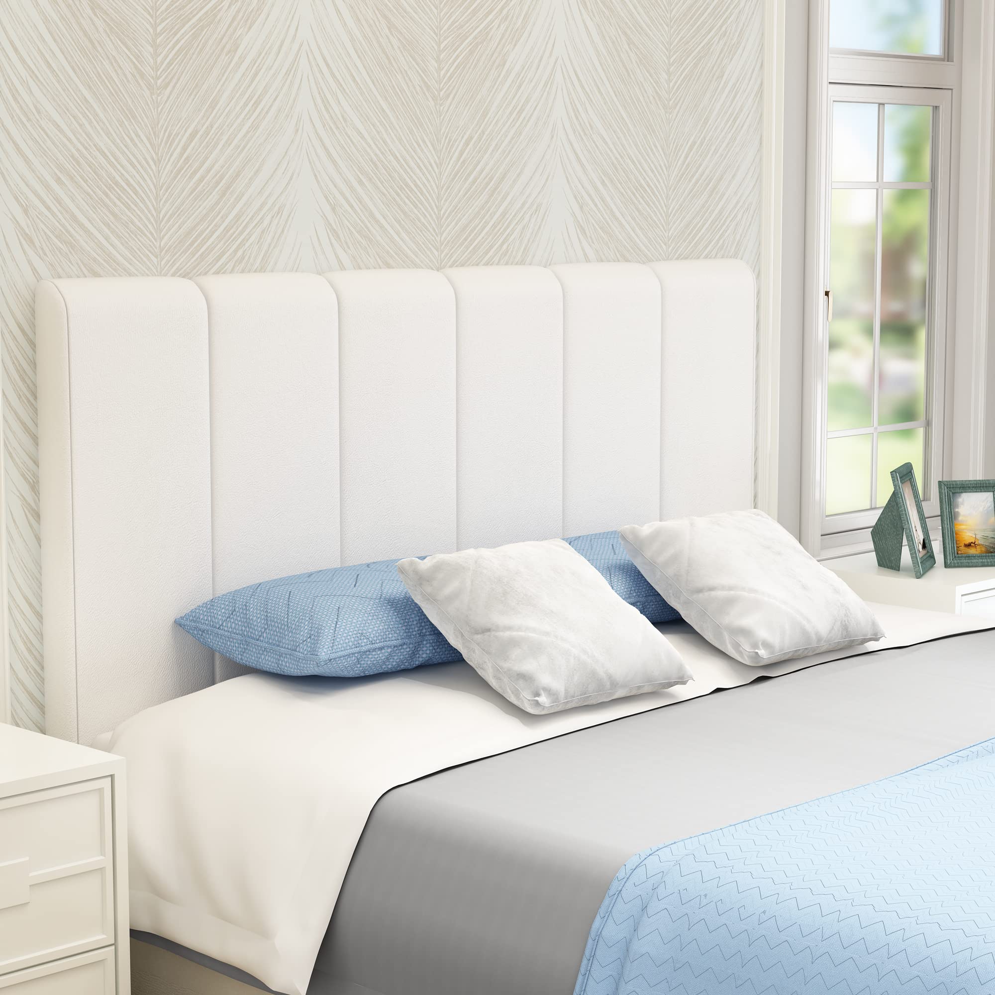 Yongchuang Upholstered Headboard Queen White Faux Leather Headboard for Queen/Full Size Bed Adjustable Height Foldable Heaboard