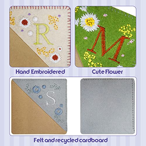 4 Packs Personalized Hand Embroidered Bookmark for Book Lovers, Unique Letters & Cute Flower Embroidery Corner Bookmark Book Marker Clip Meaningful Gift for Reader Friend Student