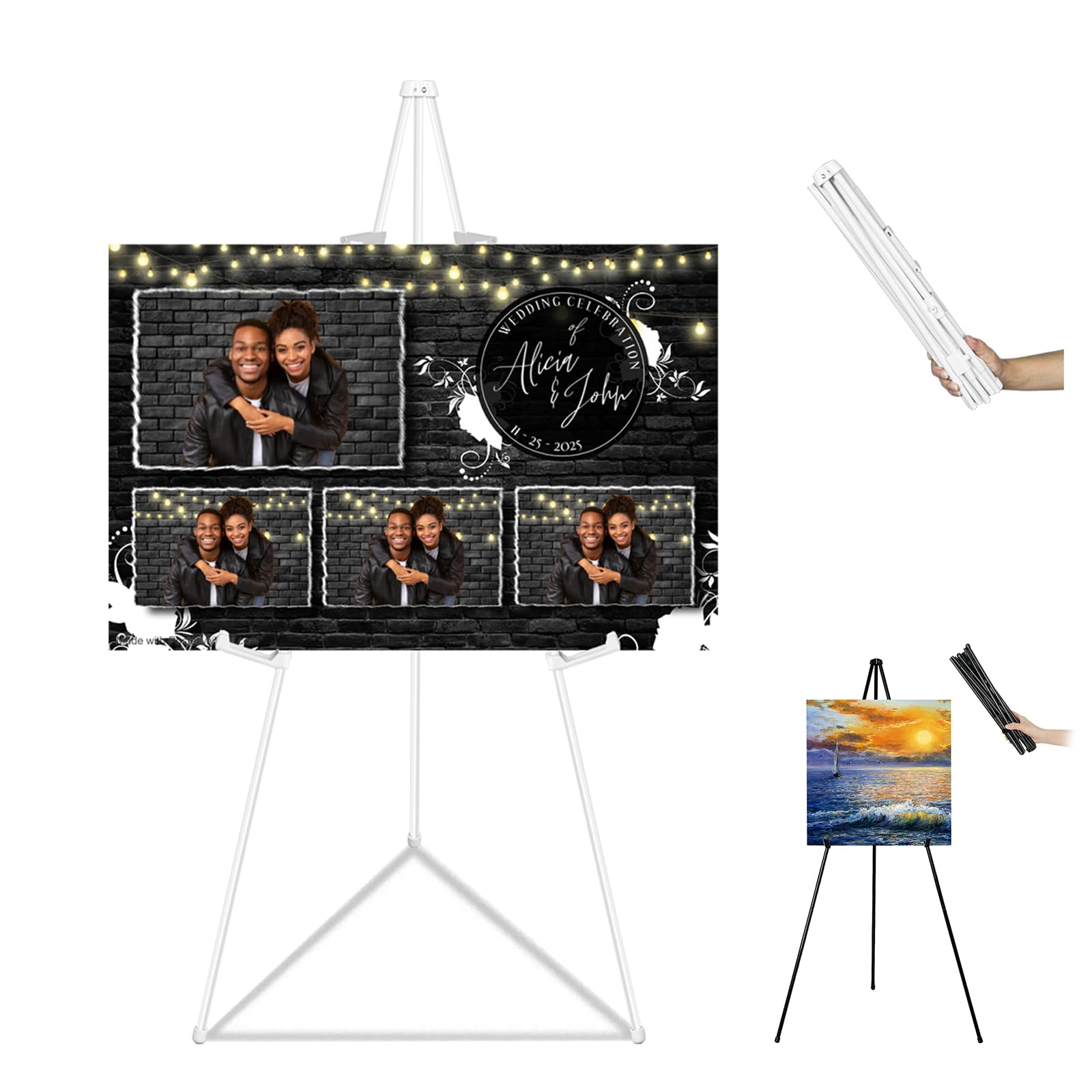 63" Instant Easels Stand for Wedding Sign & Posters,Adjustable Metal Easels for Display Painting Canvas,Folding Tripod with Portable Bag by JoyYeux,Black 1Pack
