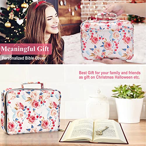 Bible Cover for Women, Bible Case Carrying Bookcase Church Bag Bible Protective Multi-Functional Bag with Handle and Zippered Pocket Adjustable Shoulder Strap, Perfect Gift for Women Girls Kids