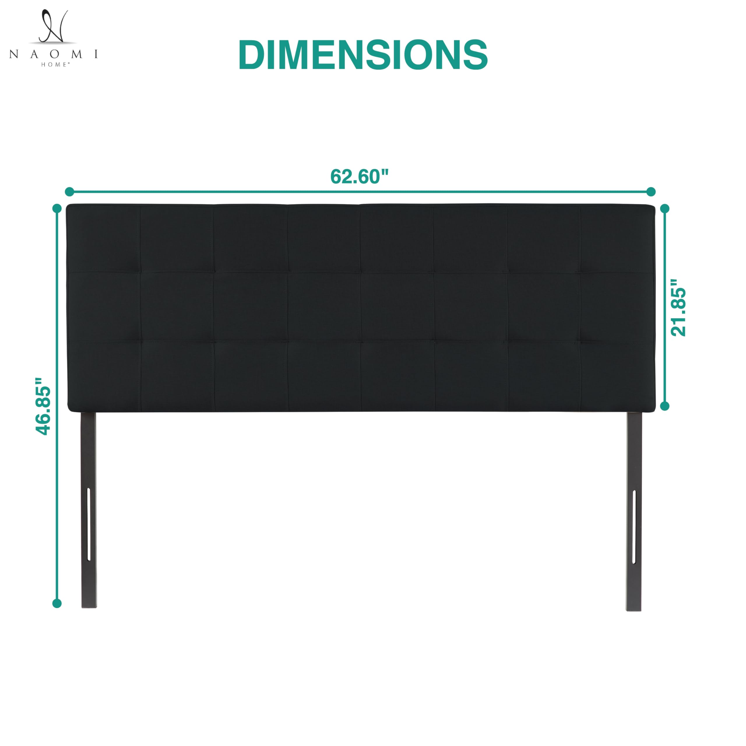 Jessenia Queen Headboard Only, Height Adjustable Bed Headboard Queen Size, Square Tufted Headboard Queen Size with 12 Positions, Metal Legs, Wall/Bed Mount, Linen Fabric Headboard Queen, Black