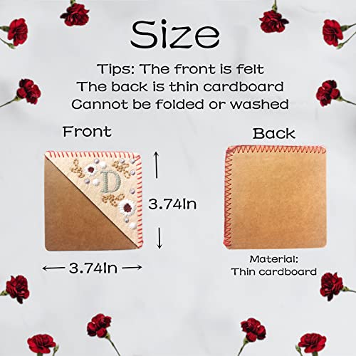 Personalized Hand Embroidered Corner Bookmark, Unique Corner Page Bookmarks for Women Personalized Book Lovers Gifts, 26 Letters Cute Flower Embroidered Funny Felt Book Markers for Reading, Spring D