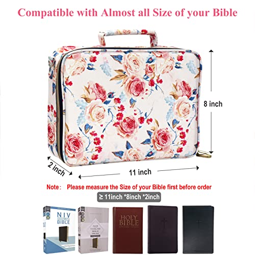 Bible Cover for Women, Bible Case Carrying Bookcase Church Bag Bible Protective Multi-Functional Bag with Handle and Zippered Pocket Adjustable Shoulder Strap, Perfect Gift for Women Girls Kids