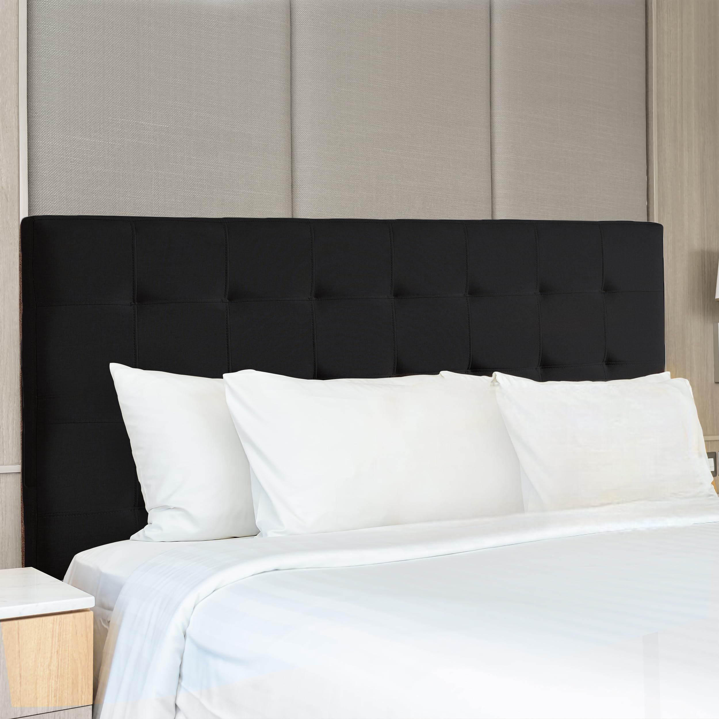 Jessenia Queen Headboard Only, Height Adjustable Bed Headboard Queen Size, Square Tufted Headboard Queen Size with 12 Positions, Metal Legs, Wall/Bed Mount, Linen Fabric Headboard Queen, Black