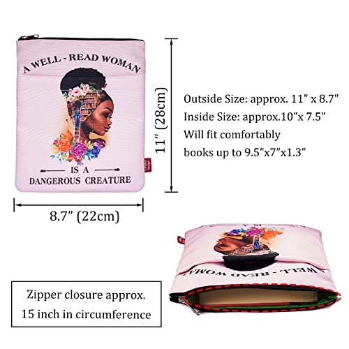 A Well-Read Woman is A Dangerous Creature Book Sleeve, Book Sleeves with Zipper, Book Covers for Paperback, 11 X 8.5 Inch, Book Lovers Gifts
