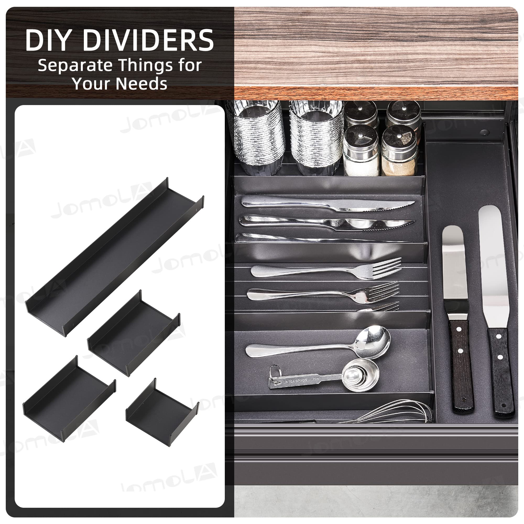 JOMOLA Pull Out Kitchen Cabinet Drawer Roll Out Pantry Shelves Heavy Duty Sliding Tray for Cabinet Full Extension Kitchen Cupboard Slide Out Shelves Organizer with Dividers 17 Inch Wide × 21 Inch Deep