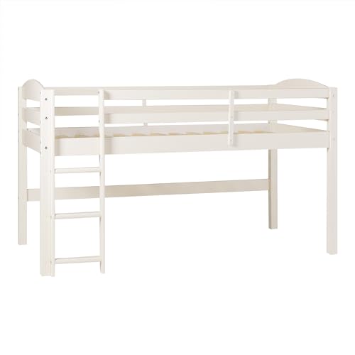 Walker Edison Della Classic Solid Wood Twin over Wood Loft Bunk Bed, Twin Size, White