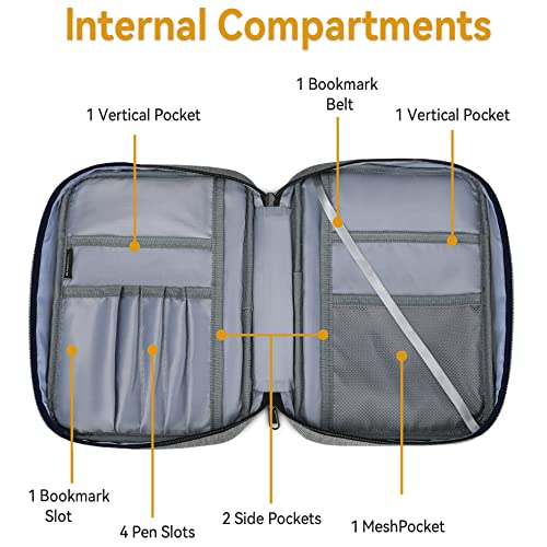 QASMANA Bible Cover, Standard Size Polyester Bible Case with 4 Highlighters, Internal Compartments and Zippers, 10x7x2 Inches, (Gray)