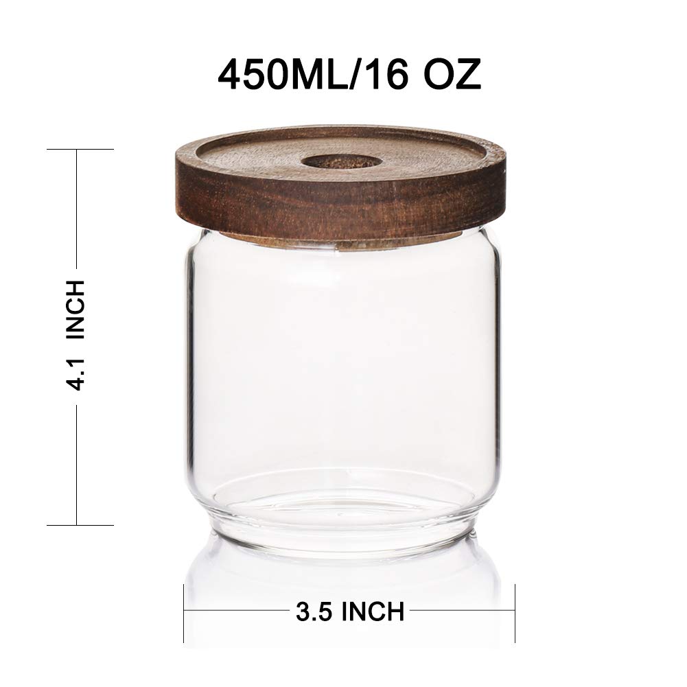 Sweejar 16 OZ Glass Food Storage Jar with Lid(set of 3),Airtight Canisters for Bathroom,Kitchen Container with Bamboo Cover for Serving Tea, Coffee, Spice and More
