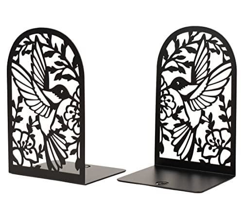 CNK Book Ends , Premium BookEnds for Bookend Shelves, Book Stopper Metal Book Ends for Home Office Heavy Books, Book Shelf Holder, Home Decorative, Book Stoppers, Book Holder Hummingbird Black