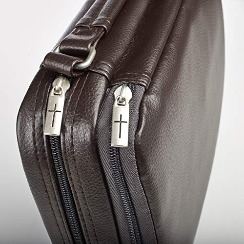 Christian Art Gifts Faux Leather Bible Cover for Men and Women | Ichthus Jesus Fish Emblem Zippered Two-Fold Organizer Case for Bible or Book w/Handle