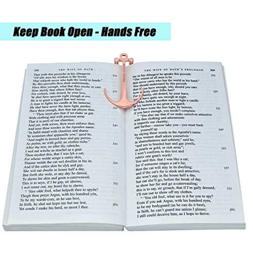 Anchor Book Page Holder Bookmark, Hands Free Reading Book Opener, Hold Books Open Tool, Classic Reading Accessories for Men Women Book Lovers, Elegant Rose Gold