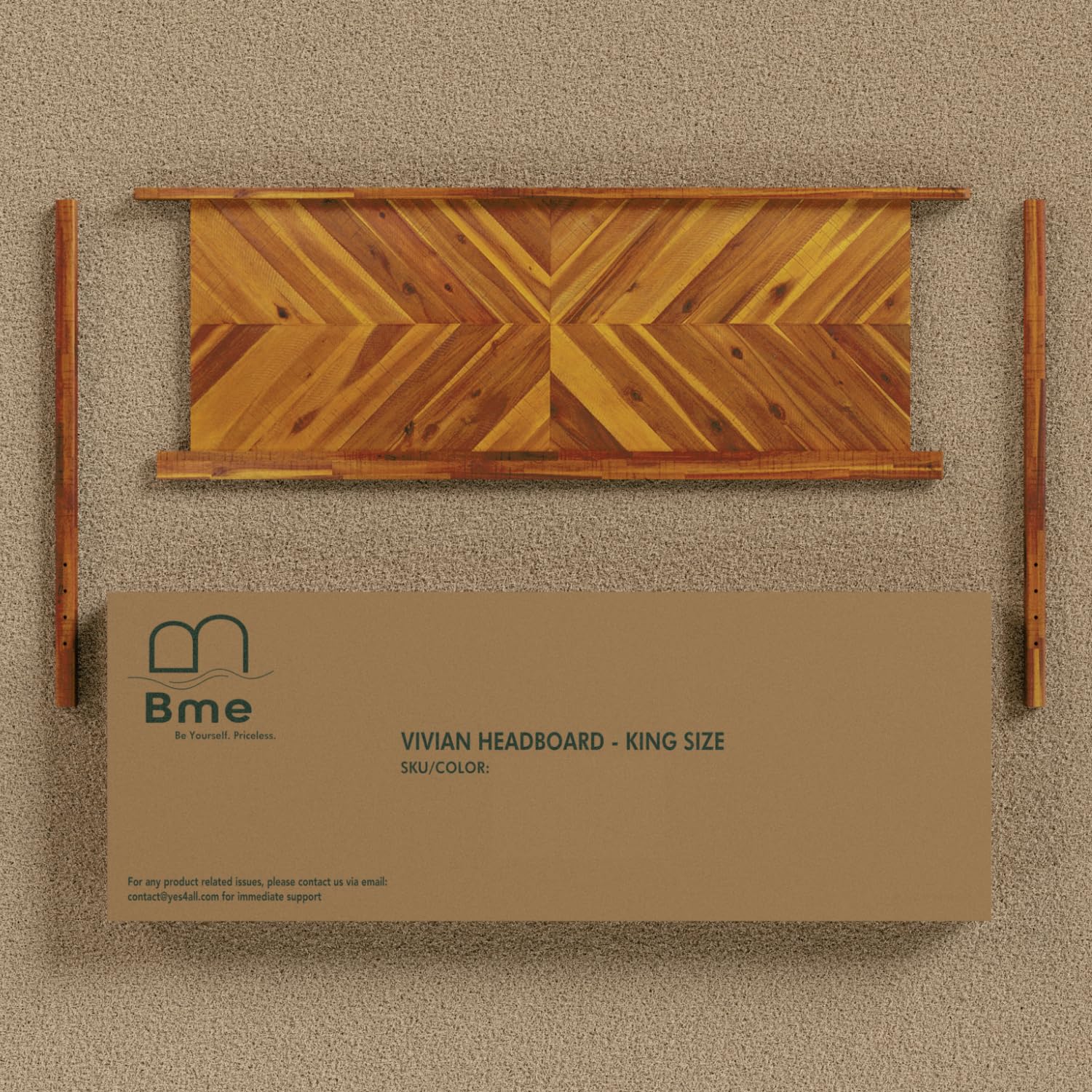 Bme Vivian Headboard ONLY, Rustic & Scandinavian Style with Solid Acacia Wood, Easy Assembly, Queen, Rustic Golden Brown
