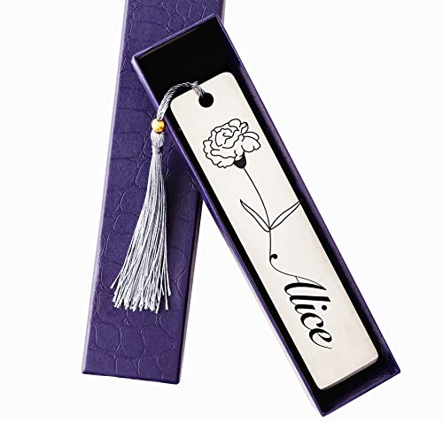 Customize Birth Flower Name Bookmarks, Personalized Custom Metal Bookmarks Gifts for Women Girls Girlfreind (Custom Metal Bookmarks)