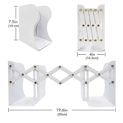 Qualsen Book Ends Adjustable, Expandable Metal Magazine File Binder Book Organizer Holders for Desk, Shelf, Office, Stationery, Book Racks Stands Non-Skid Bookend (Medium, White)
