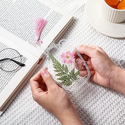 81 Pcs DIY Transparent Dried Flower Bookmark Set Include 20 Clear Bookmarks 40 Dried Flowers 20 Colorful Tassels and Tweezer Handmade Dried Floral Bookmark for Reader School Book Bottle Supplies