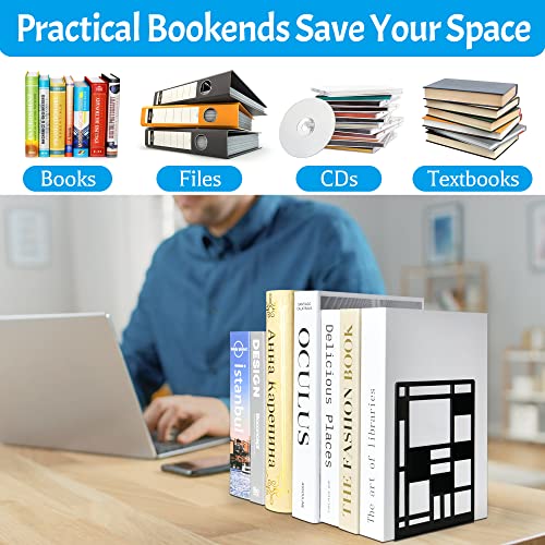 Bookends,Book Ends for Shelves,Bookends for Heavy Books, Book Holder,Metal BookEnd Supports (4)