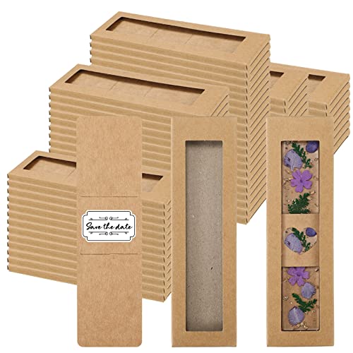 50 Set Bookmark Cardboard Gift Boxes Resin Bookmark Holder 5.9 x 1.8'' Bookmark Sleeves Blank Display Cards Bookmark Gift Cases for Small Business Bookmark Wrapping Packaging Supplies (Brown)