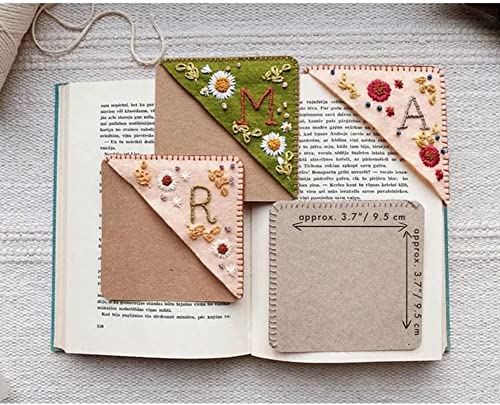 Personalized Hand Embroidered Corner Bookmark 26 Letters Felt Triangle Corner Page Bookmark Handmade Stitched Book Marker Cute Flower Bookmarks for Book Reading Lovers Meaningful Gift (M, Summer)