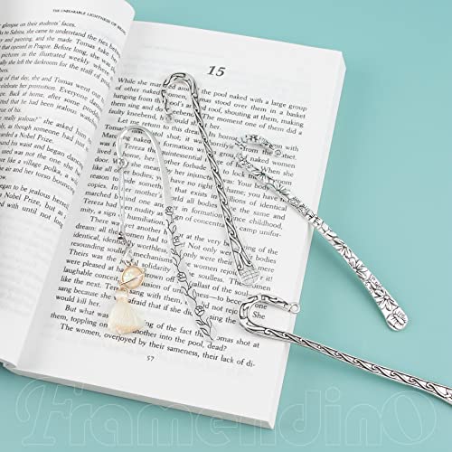 Framendino, 12 Pack Metal Bookmark Hairpin Hook Antique Tibetan Silver Carved Hook Bookmarks with Loop for Crafting